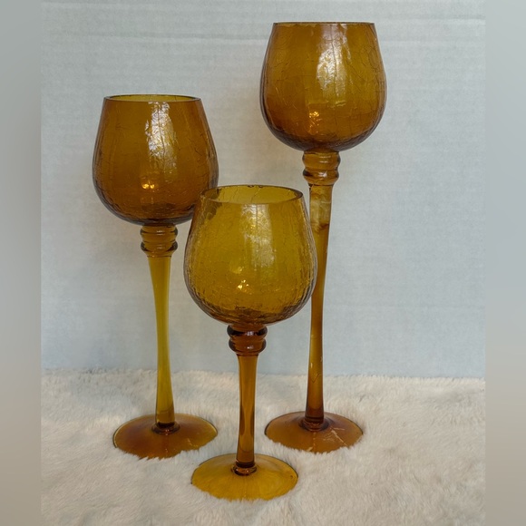 Accents | 3 Vintage Amber Colored Goblets Hand Blown With Textured ...